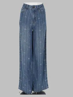 SELF-PORTRAIT Printed Denim Midi Skirt With Bow Detailing