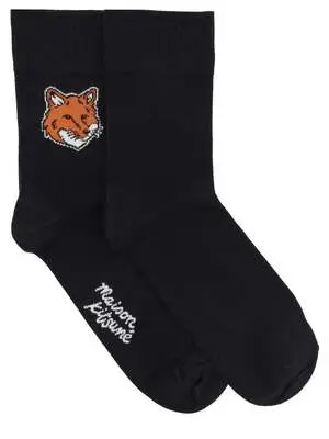 Maison Kitsuné Embroidered Fox Head Crew Socks - Black