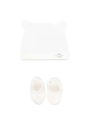 TEDDY & MINOU Mini Bonnet And Booties Set - White