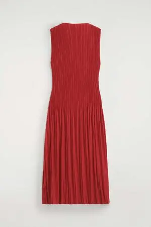 Cos Pleated Jacquard Sleeveless Maxi Dress - Red