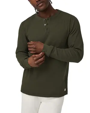 Vuori Waffle Cotton Blend Henley Shirt - Olive