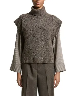 Peserico Micro Sequin Rib Knit Turtleneck Sweater - Deep Brown