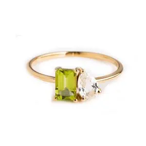 LA KAISER Solid 14kt Peridot And Topaz Moi & Toi Ring