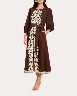 Mestiza New York Embroidered Button-front Midi Dress - Brown