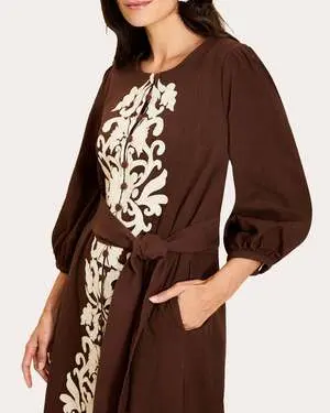Mestiza New York Embroidered Button-front Midi Dress