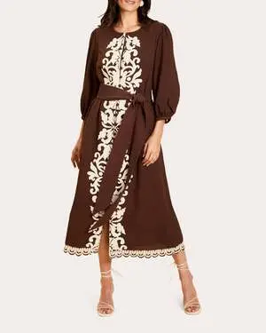Mestiza New York Embroidered Button-front Midi Dress