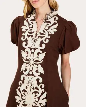 Mestiza New York Flavia Embroidered Puff-sleeve Mini Dress