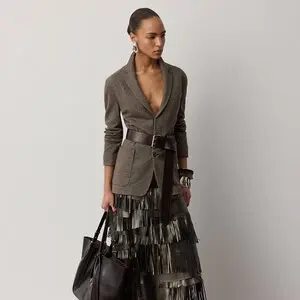 Ralph Lauren Belinda Metallic Lambskin Tiered Fringe Skirt