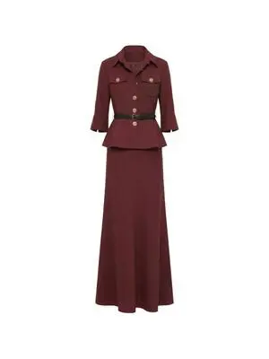 SELF-PORTRAIT Belted Peplum-waist Maxi Dress