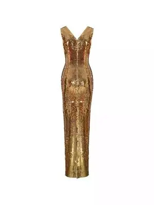 V:PM ATELIER Sequin-embellished Cowl-neck Maxi Dress