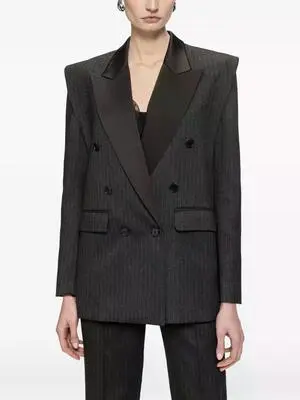 NISSA Pinstripe Contrast-lapel Double-breasted Blazer