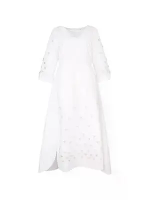 LOODYANA Embroidered Long-sleeve Maxi Dress With Bead Embellishment - White