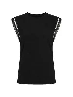 TWINSET Embroidered Cotton T-shirt With Lace Trim - Black