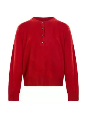Loulou De Saison Fine Knit Crew Neck Button-placket Sweater