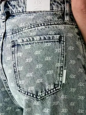 Armani Exchange Monogram Print Acid Wash Straight Leg Jeans
