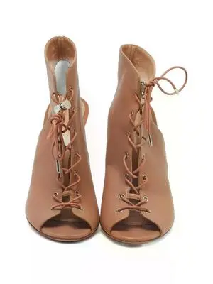 GIANVITO ROSSI Beige Leather Cut-out Lace-up Stiletto Booties