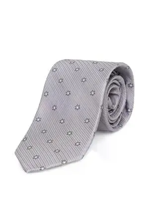 Michael Kors Herringbone-pattern Floral-jacquard Tie - Grey