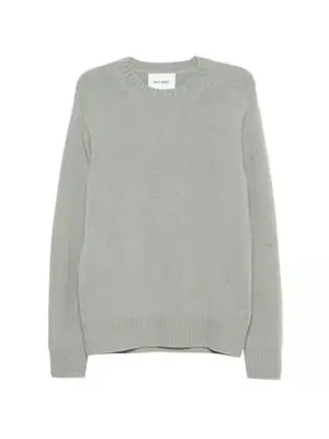 Soft Goat Ribbed Knit Crew Neck Sweater - Grey