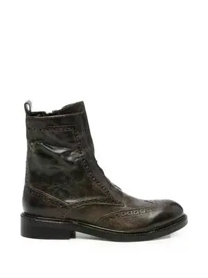 LEQARANT Brogue Detail Leather Ankle Boots