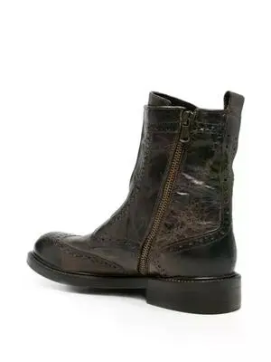 LEQARANT Brogue Detail Leather Ankle Boots