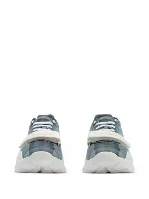 Burberry Check And Leather Lace-up Sneakers