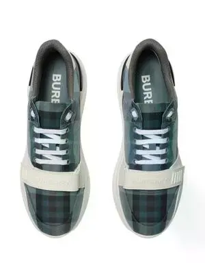 Burberry Check And Leather Lace-up Sneakers