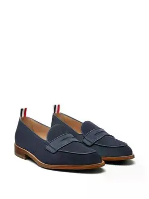 Thom Browne Suede Varsity Penny Loafers With Leather Soles