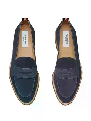 Thom Browne Suede Varsity Penny Loafers With Leather Soles