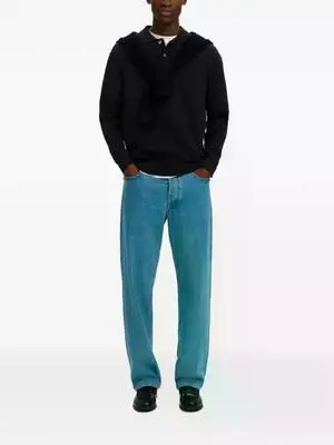 SELECTED Ribbed-knit Polo Sweater - Black