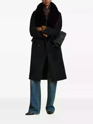Ralph Lauren Double-breasted Faux Fur Trim Coat