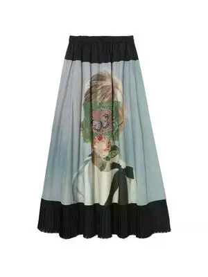 Undercover Graphic Print Pleated Hem Skirt - Black