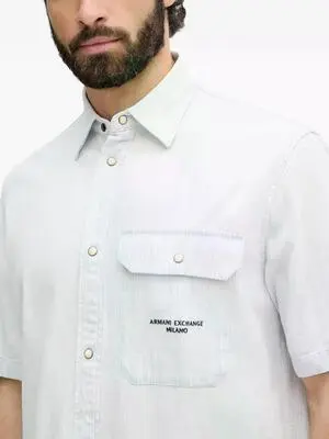 Armani Exchange Pinstripe-pattern Short-sleeve Shirt - Blue