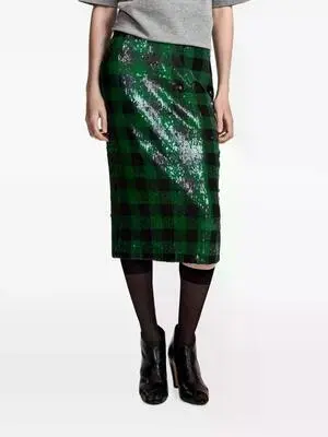 Essentiel Antwerp Sequin-embellished Checked Midi Skirt