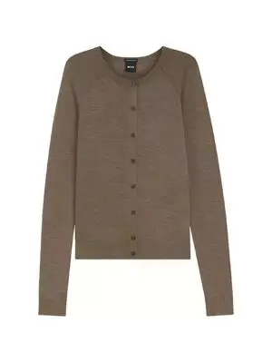 BOSS Crewneck Cardigan In Superfine Merino Wool - Brown