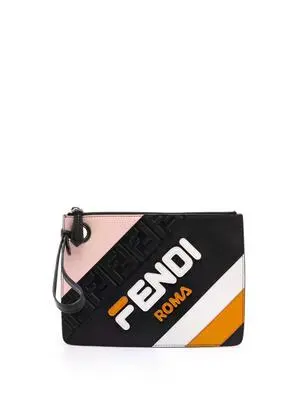 Fendi Multicolor Zucca Embossed Leather Clutch Bag - Black