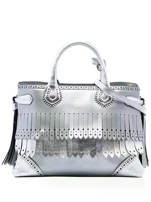 Burberry 2000-2017 Medium Metallic Leather Brogue Banner Satchel - Silver