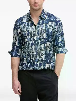 Armani Exchange Graphic-print Long-sleeved Shirt - Blue