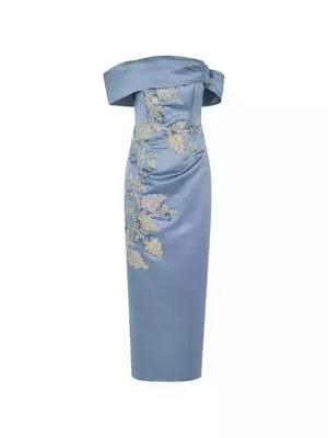 LOODYANA Hyacynth Bead-embellished Off-shoulder Maxi Dress - Blue