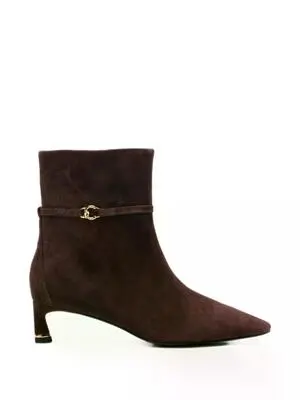 COCCINELLE Suede Ankle Boots With Logo Plaque - Brown
