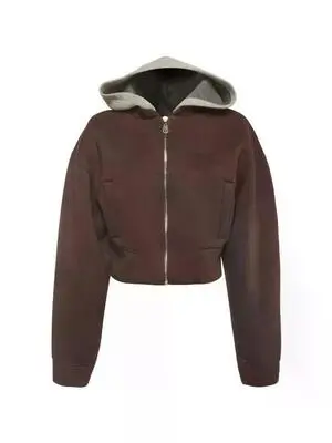 Sandro Cropped Hoodie With Embroidered Logo Detail - Brown