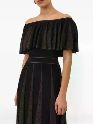 Zimmermann Valiant Ruffled Metallic-knit Top - Black