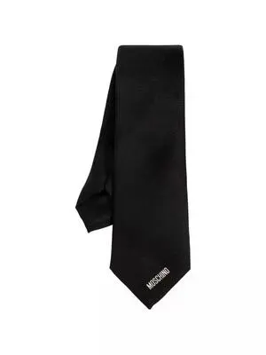 Moschino Logo-Embroidered Silk Tie Black
