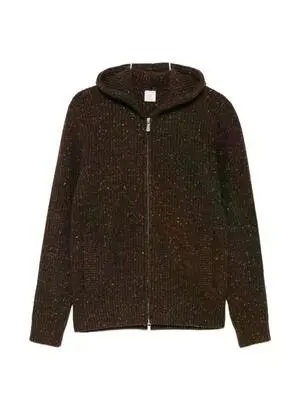 Eleventy Zip-up Ribbed-knit Hoodie - Brown