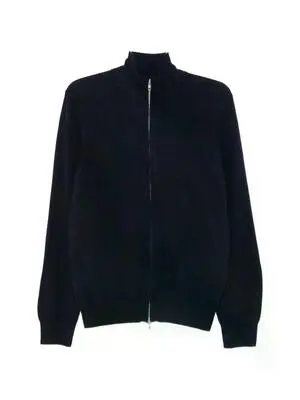 Soft Goat Zip-up High-neck Cardigan