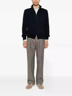 Soft Goat Zip-up High-neck Cardigan