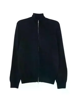 Soft Goat Zip-up High-neck Cardigan - Blue