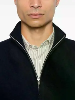 Soft Goat Zip-up High-neck Cardigan - Blue