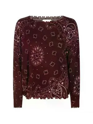 KUJTEN Paisley Print Frayed-edge Sweater