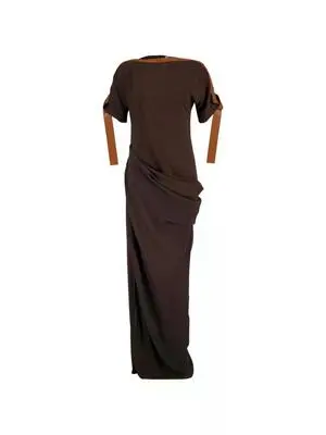 FERRAGAMO Long Viscose Dress With Knotted Leather Inserts