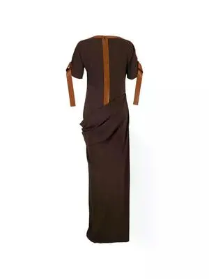 FERRAGAMO Long Viscose Dress With Knotted Leather Inserts